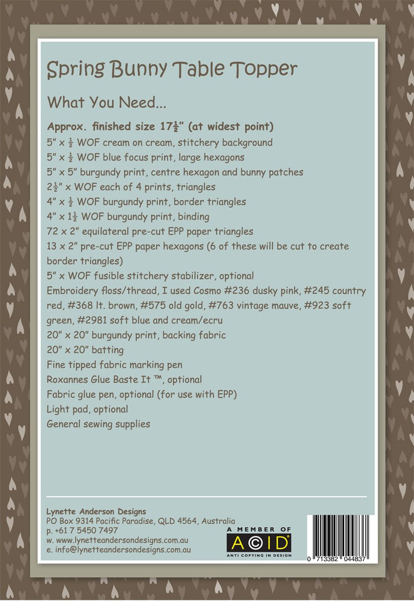 Lynette Anderson~ Spring Bunny Table Topper- pattern – MillyMac Supplies