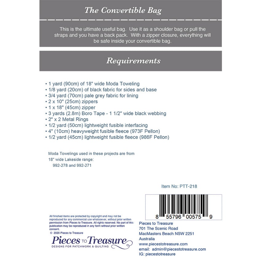 Jenelle Kent of Pieces to Treasure~The Convertible Bag~pattern ...